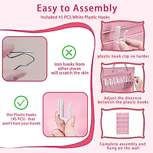 BABEYER Hanging Headbands Organizer for Baby Girls, Pink - 1 Count (Pack of 1), Holds 90 Baby Headbands Easily, Keeps Baby Girls Hair Accessories Organized- 45pcs Hooks