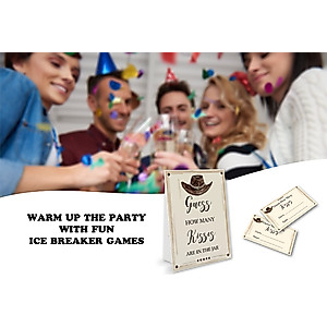 Guess How Many Kisses Are in the Jar Game-1 Standing Sign and 50 Guessing Cards, Cowboy Bridal Shower Games, Baby Shower Sign, for Boys Girls Baby Shower Favors and Weddings Party Decoration-08