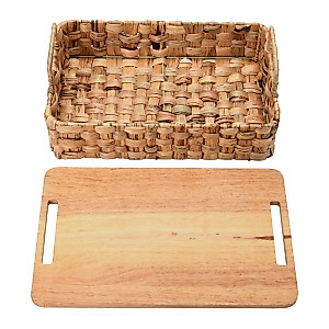 Household Essentials, Natural Stackable Hyacinth Baskets with Oak Lids, Set of 2