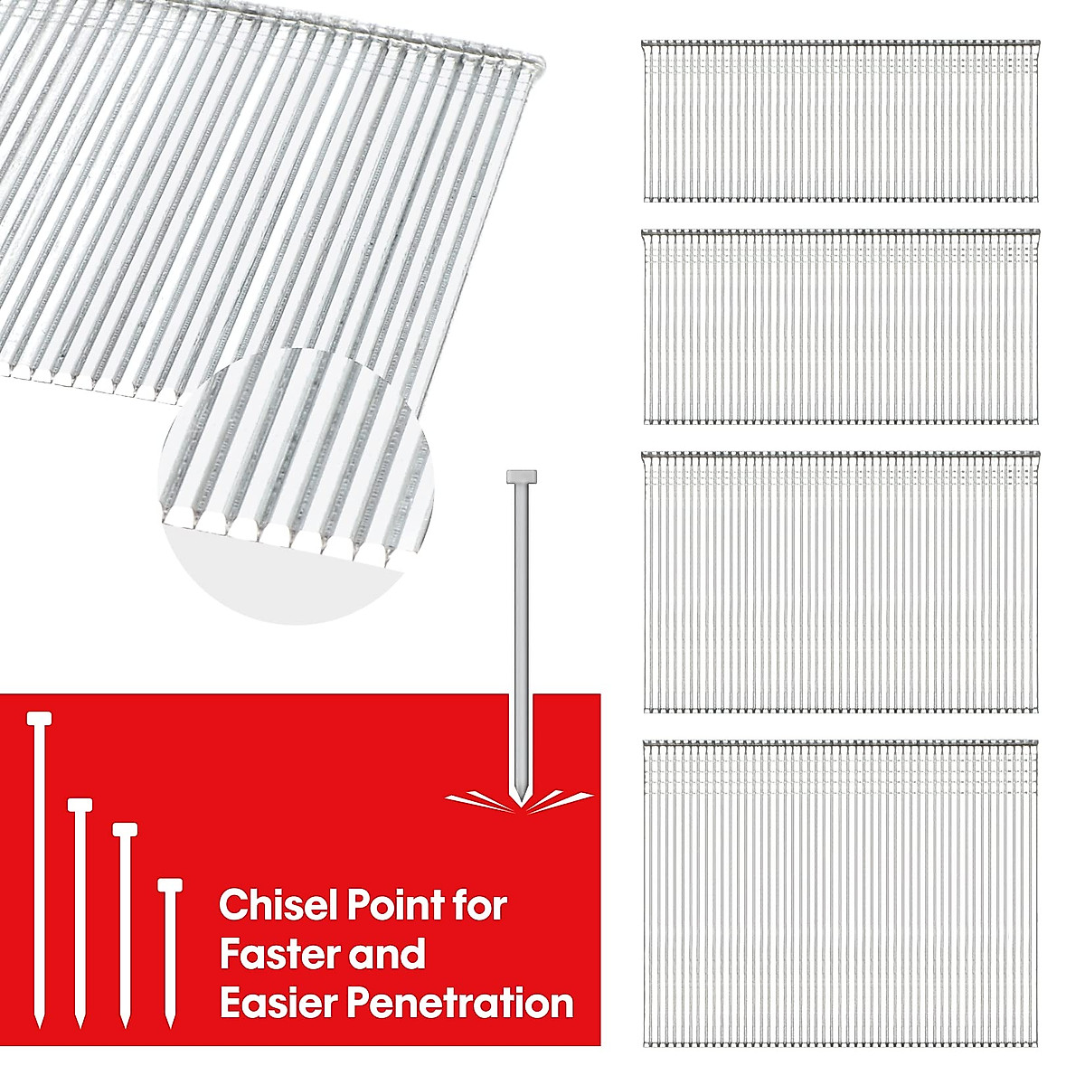 SHALL 16 Gauge Finish Nails, 2000-Count (1-1/4, 1-1/2, 2, 2-1/2 Inch) 16GA Galvanized Finishing Nails Assorted, Nail Gun Nails & Small Finishing Nails Assortment for Pneumatic, Electric Finish Nailer