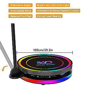 360 Photo Booth Machine 100cm for Parties with Extendable Ring Light Selfie Holder Accessories, 5 People Stand on, Automatic Spin 360 Video Camera Booth Platform Spinner, 39.4” with Flight Case