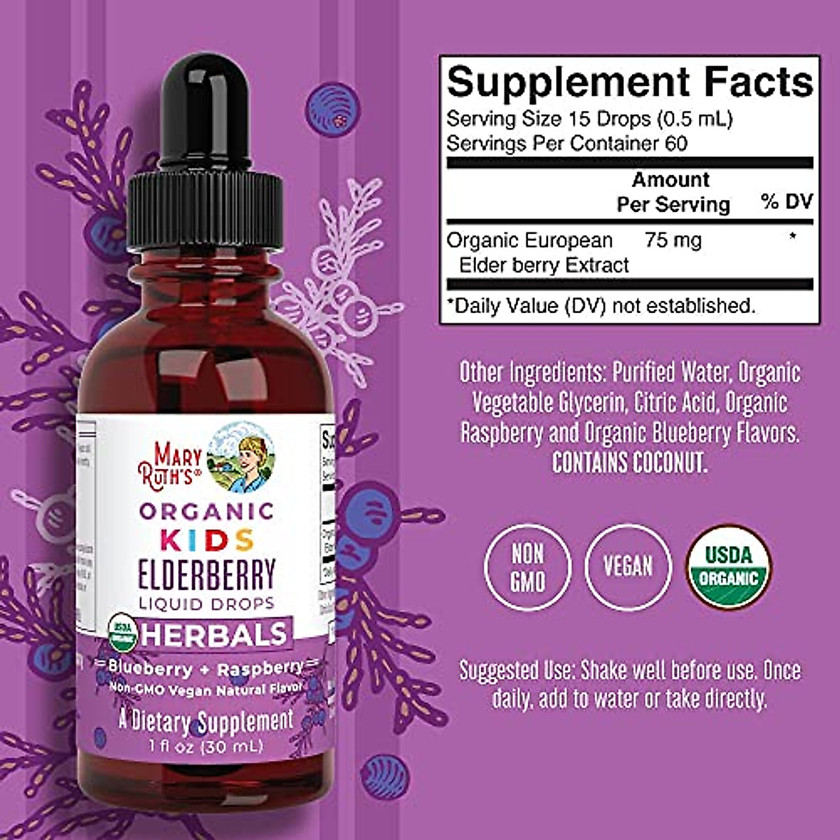 USDA Organic Kids Immune Support Gummies & Elderberry Liquid Drops (Blueberry Raspberry) Bundle by MaryRuth's | Vitamin C, Zinc, and Elderberry Gummies | Immune Support & Overall Health for Kids