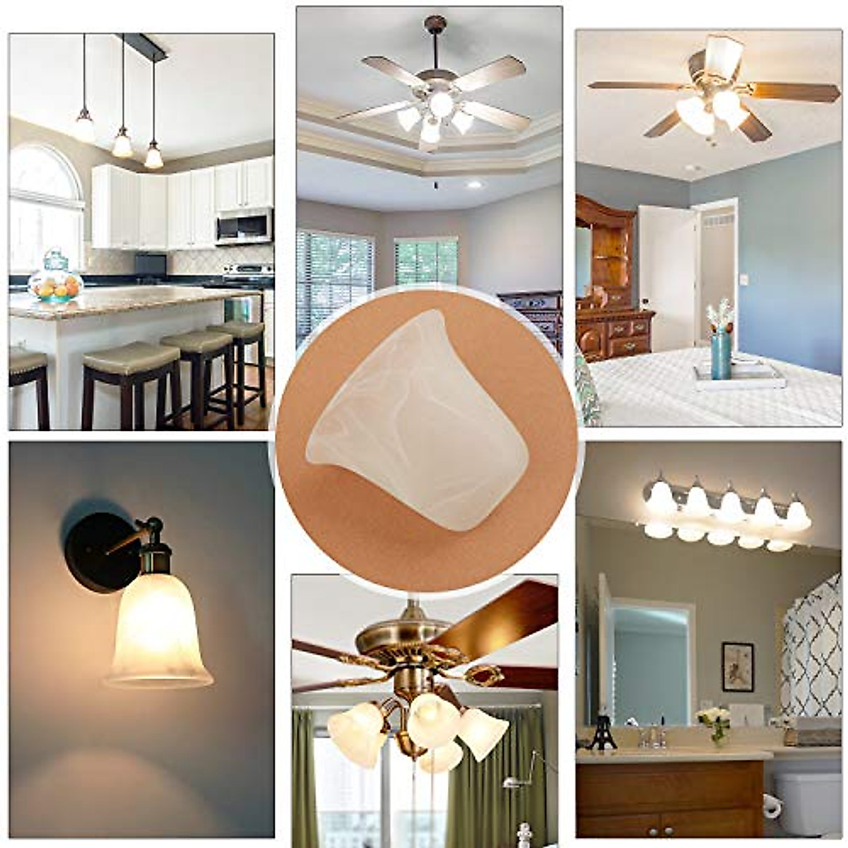 Anmytek 3 Pack Bell Shaped Alabaster Glass Lamp Shade, Lighting Fixture Accessory Lampshade Glass Replacement with 1-5/8-inch Opening Fitter, A00043