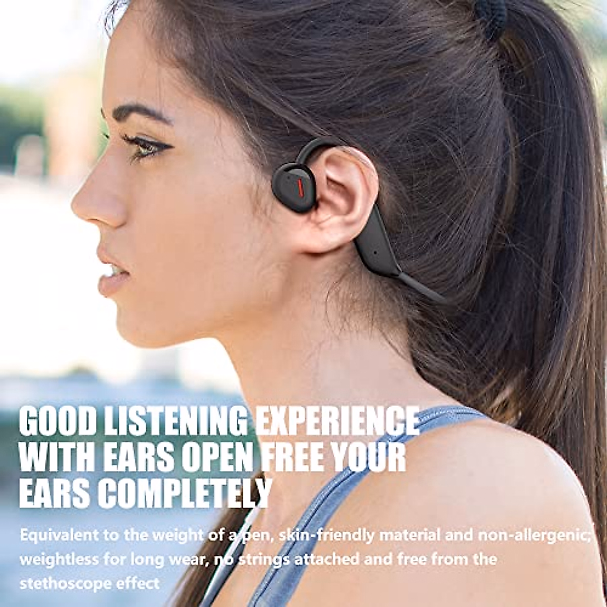 Open Ear Bone Conduction Headphones, Ougngrn Wireless Air Conduction Sport Earphones, Over-Ear Bluetooth 5.3 Lightweight Sweatproof Sports Headset for Running, Bicycling, Hiking,Work Out,Office(Black)