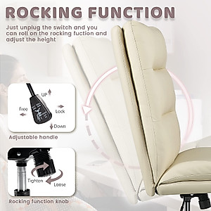 PU-Padded High-Back Armless Office Desk Chair - Modern Swivel Vanity Chair with Rocking Design, Wide Seat & No Wheels for Home Office Tasks by