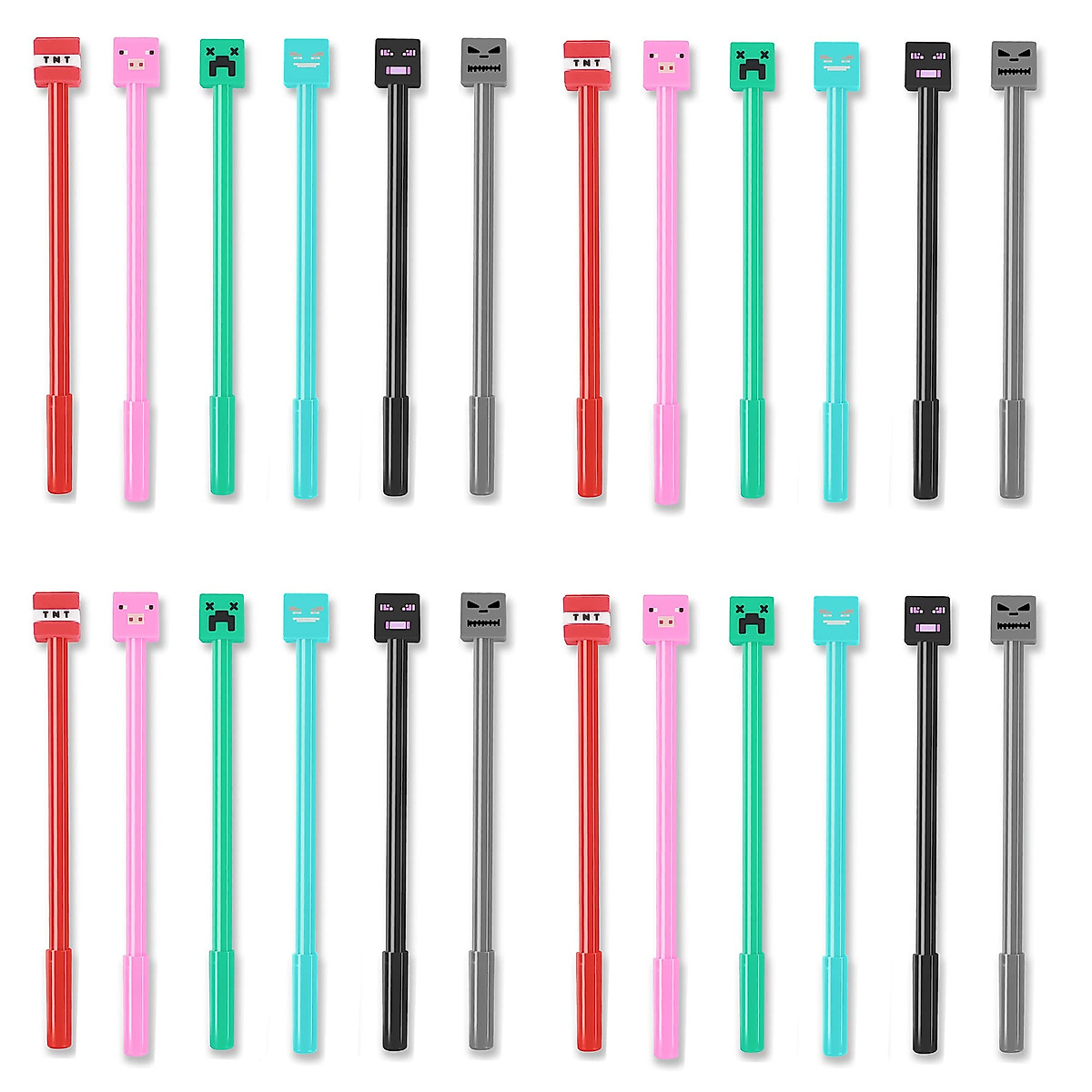 EREGANTO 24 Pcs Pixel Miner Themed Assorted Gel Pens Party Favor Mine Pixel Craft Classroom Rewards Prizes Goody Bag Treat Bag Stuffers