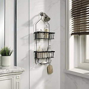 SunnyPoint Bathroom Classic Hanging Over The Shower Head Caddy (28.74" H x 10.83" W x 4.61" D)(Black)