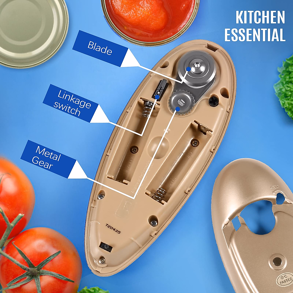 Electric Can Opener - Open the Cans in One Click, Handheld Automatic Can Opener for Almost Size, Smooth Edge Food-Safe Electric Can Openers for Chefs, Arthritis and Seniors, Best Kitchen Gadget