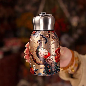 Insulated Tumblers with Lid, Portable Peacock Stainless Steel Vacuum Thermos Cup, Travel Coffee Mug, Leak Proof Double Walled Coffee Tumbler for Iced and Hot Drinks