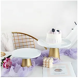 2pcs Modern Metal White-Gold Cake Stands Plate Set, Dessert and Cupcake Serving Display for Weddings, Parties, or Modern Home Decor
