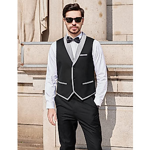 MAGE MALE Men's 2 Piece Suit Slim Fit Formal Business Vest Suit for Men Fashion Casual Wedding Waistcoat Pants Set Black