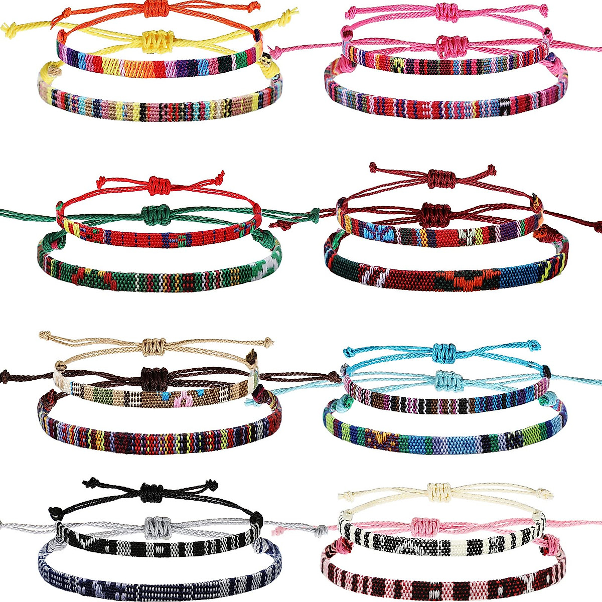 16 Pcs Boho Surfer Ankle Bracelet Set Surfer Bracelet Adjustable Waterproof Ethnic Bracelet Unisex Handmade Braided Bracelets Beach Colorful Thin String Rope Jewelry Festival Clothes Accessories