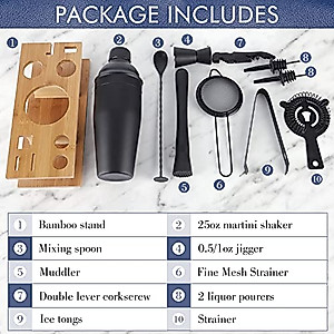 JNWINOG 11Pcs-Cocktail Shaker Set Black Bartending Kit 25oz Cocktail Bar Set Cocktail Mix Drink Making Kit Professional Bar and Home Drink Bar Tools for Bartender(Matte Black)
