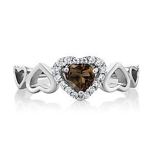Gem Stone King 0.60 Ct Heart Shape Brown Smoky Quartz 925 Sterling Silver Ring (Size 6)