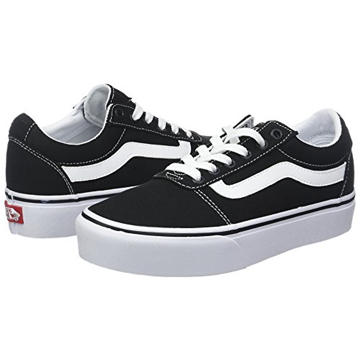 Vans Women's Ward Platform Low-Top Sneakers, Black ((Canvas) Black/White 187), 7.5