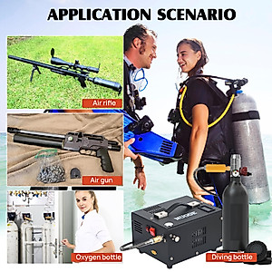 NUOGE Pcp Air Compressor 4500Psi 30Mpa Powered by Car 12V Dc or Home 110V Ac W/Converter Paintball/Scuba Tank Compressor Pump