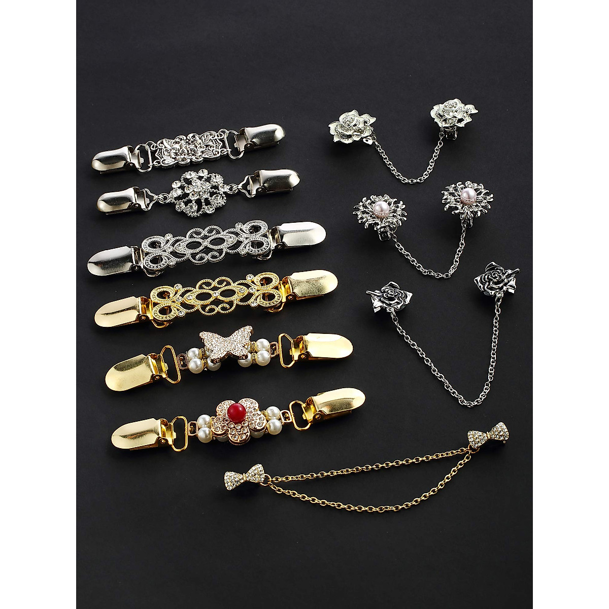 Trounistro 10 Styles Sweater Shawl Clips Set Retro Cardigan Collar Clips Dresses Cardigan Collar Clips Shirts Clips for Women Girls (Style Set 1)