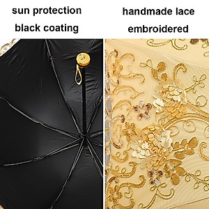 Aikelai Vintage Lace Umbrella, UPF50+ Sun Umbrella, 3D Flower Embroidery Compact Umbrella for Wedding Party and Photo Shooting (8331-yellow)