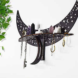 Lingshi Wooden Moon Crystal Display Shelf - Mini Floating Shelves for Crystal Witchy Decor Gem Stone Essential Oil Storage Rack Boho Room Decor for Bedroom Living Room(Crystal Not Included)