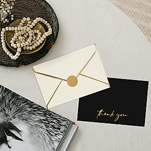 AZAZA 48 PCS Thank You Cards with Envelopes 4x6, Green Wedding Thank You Cards Gold Foil, Minimalistic Blank Thank You Notes for Graduation Baby Shower Bridal Shower (Green and Black)