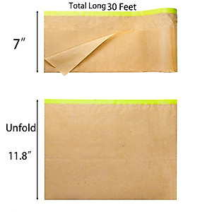 Jucoan 6 Rolls Masking Paper, Pre-Taped Masking Paper for Painting, 12 Inch x 30 Feet Tape and Drape Automotive Paint Masking Paper for Car Wall Frame Floor Furniture Protection