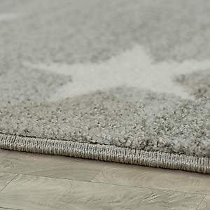 Kids Room Rug Starry Sky Design Star Trend for Playroom Pastel in Grey White, Size:5'3" x 7'3"