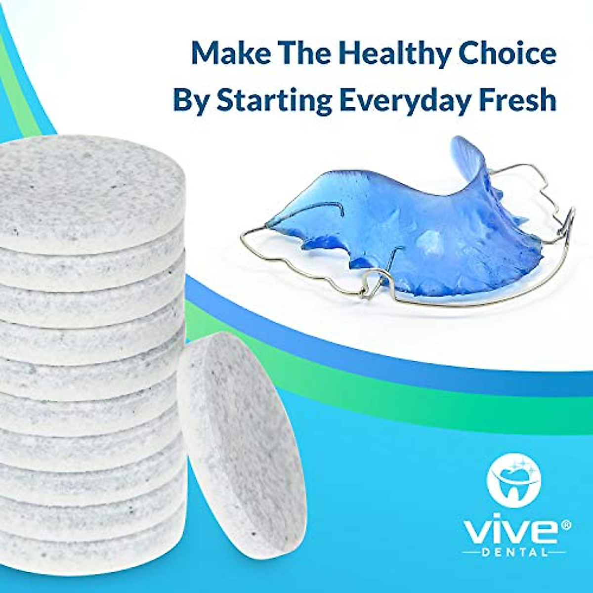 Vive Dental Retainer & Denture Tabs - Cleaner Tablets - for Mouthguard, Night Guard, Removable Partial or Full False Teeth - Overnight, Antibacterial Cleanse - Cleaning Removes Stains, Plaque, Odor