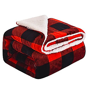 NEWCOSPLAY Sherpa Fleece Throw Blanket Super Soft Plush Warm Reversible Flannel Blanket for Couch Bed (Thick-Black/Red, Throw(50"x60"))