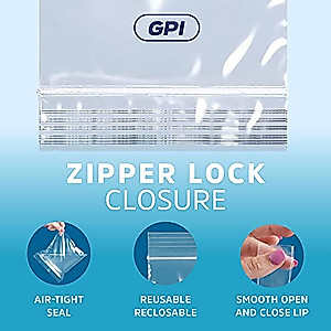 GPI - 6" X 4" 500 Count, 2 Mil Clear Reclosable Zip Plastic Poly Bags with Resealable Lock Seal Zipper for Snack, Candy, Nuts, Cookies, Sewing Supplies, Beads.