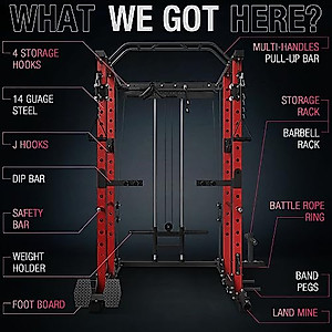 Mikolo Power Cage, 1500lbs Power Rack with LAT PullDown and Cable Crossover System, Squat Rack with Pulley System, Weight Cage for Home Gym with Training Attachments