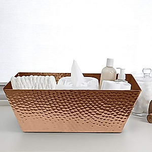 nu steel Copper Finish nusteel Hammered Metal Toilet Tank Tray, Bathroom Countertop Bin, Multipurpose Vanity, Cosmetics Organizer, Perfume Jewelry Makeup Plant