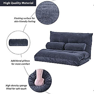 LTT Futon Sofa Bed, Futon Couch, Sofa Bed Adjustable Folding Futon Sofa Video Gaming Sofa Lounge Sofa with Two Pillows