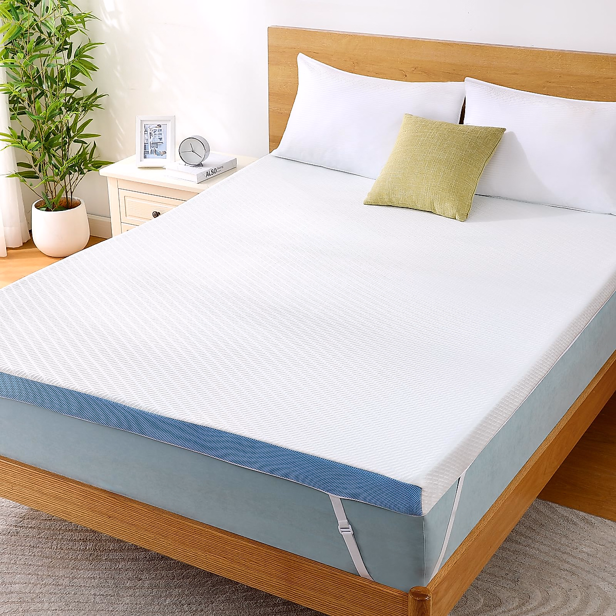 Marsail 3-Inch Twin Mattress Topper with Cool Cover, Breathable Gel Memory Foam Mattress Topper with Elastic Straps & Anti-Slip Bottom for Body Pain Relief, CertiPUR-US Certified, MSMT11W-T3