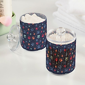 2 Pack Qtip Holder Dispenser Paw Navy Blue Apothecary Jars with Lids Dog Plastic Acrylic Bathroom Vanity Countertop Canister Storage Organizer for Cotton Ball,Swabs,Pads,Floss
