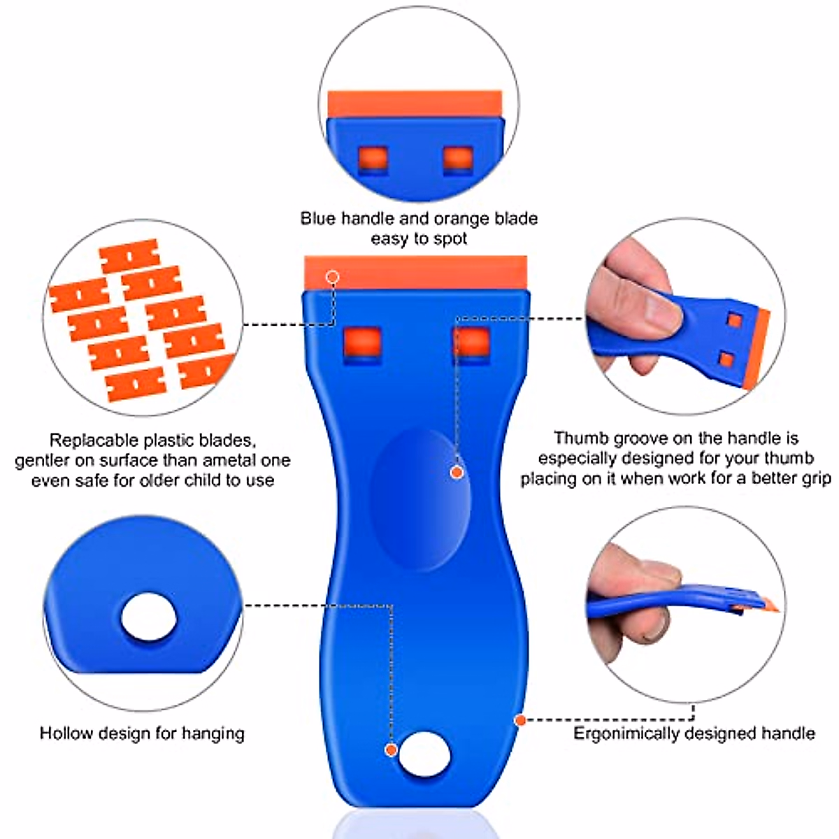 Razor Blade Scraper, 3 Pack Razor Scraper Tool with 50 Plastic and 30 Metal Razor Blades, Cleaning Scraper, for Removing Label, Registration Sticker, Tint, Grease from Windshield, Appliance, Glass