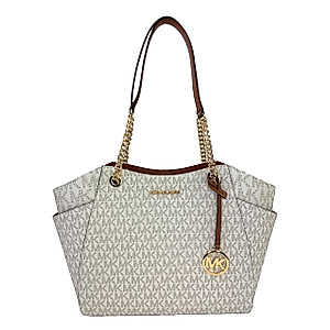 Michael Kors Jet Set Travel Large Chain Shoulder Tote bundled with Trifold Wallet (Vanilla)