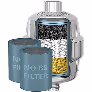 AquaBLU Heavy Duty NO BS Shower Filter with Extra Replacement Cartridge - 99% REMOVAL Shower Head Filter for Hard Water, Chlorine, Heavy Metals, Fluoride, Micro-life, Organics & Much More!