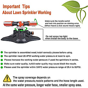 WOVUU Lawn Sprinkler,Upgrade Garden Sprinkler Automatic 360 Degree Rotating Irrigation Grass Water Sprinkler System, Garden Hose Sprinkler for Yard/Built in 36 Units Angle Spray Nozzles (Orange)