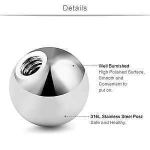 SCERRING 80PCS 14G 316L Surgical Steel Externally Threaded Replacement Balls Body Jewelry Piercing Barbell Parts for Women Men 4mm 5mm