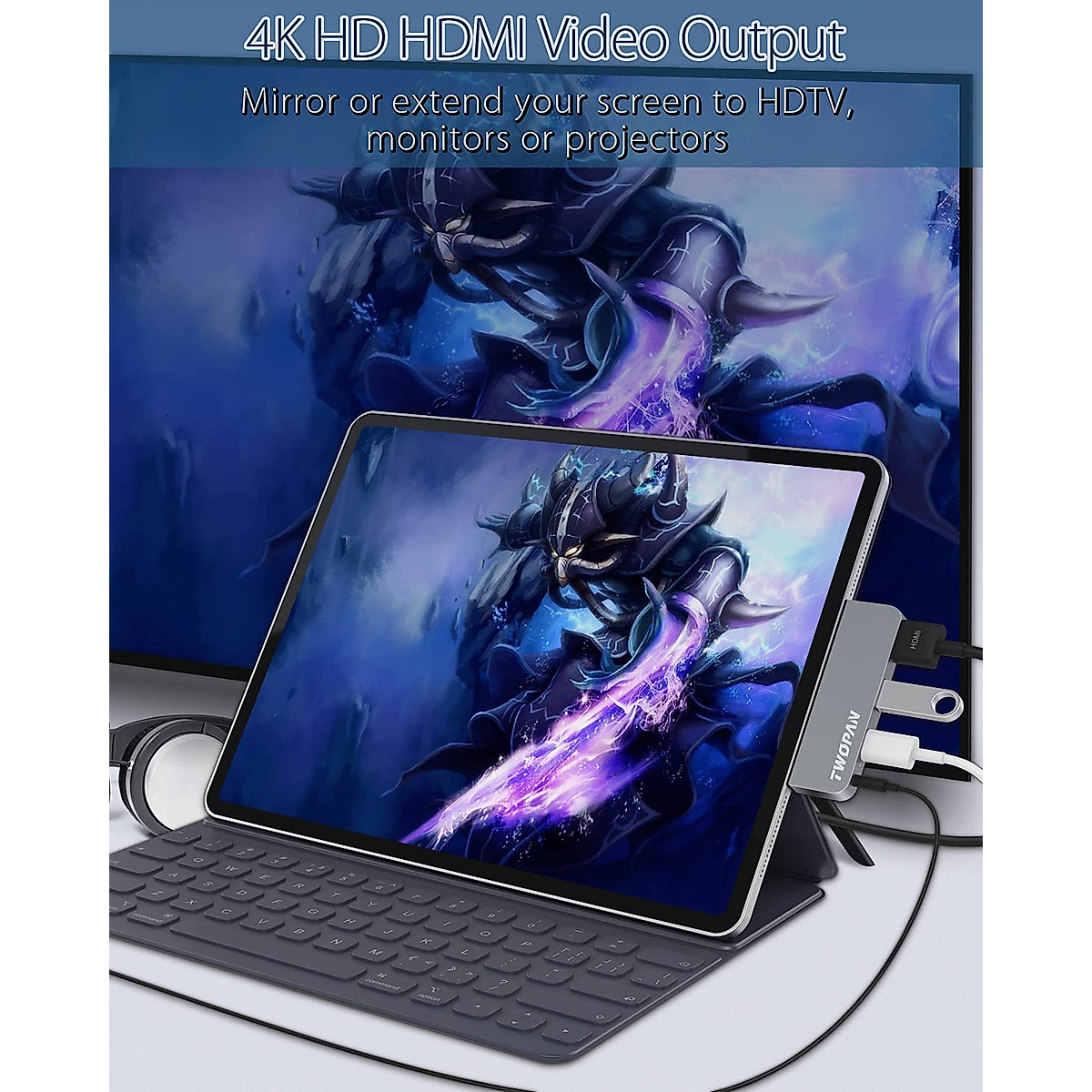 TWOPAN 4-in-1 iPad Pro USB C Hub HDMI, 4 Port USB 3.0 Hub Splitter with USB C PD 3.0 Charging, 4K HDMI, 3.5mm Audio Jack, for iMac 24 inch 2021, iPad Pro 12.9, MacBook Pro 14"/16" M2 Pro/Max