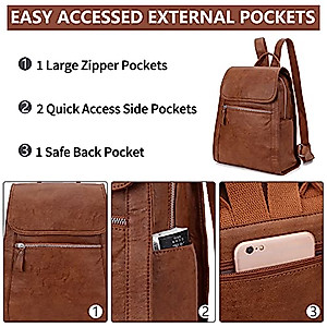 Backpack Purse for Women,Brown Faux Leather Daypack Vegan Travel Bag Bookbag with Flap for Ladies Girls VONXURY