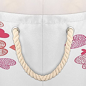 Valentine's Day Heart Eiffel Tower Large Round Baskets for Storage Laundry Baskets with Handles Blanket Storage Basket for Bathroom Shelves Bins for Organizing Nursery Hamper Girl Boy