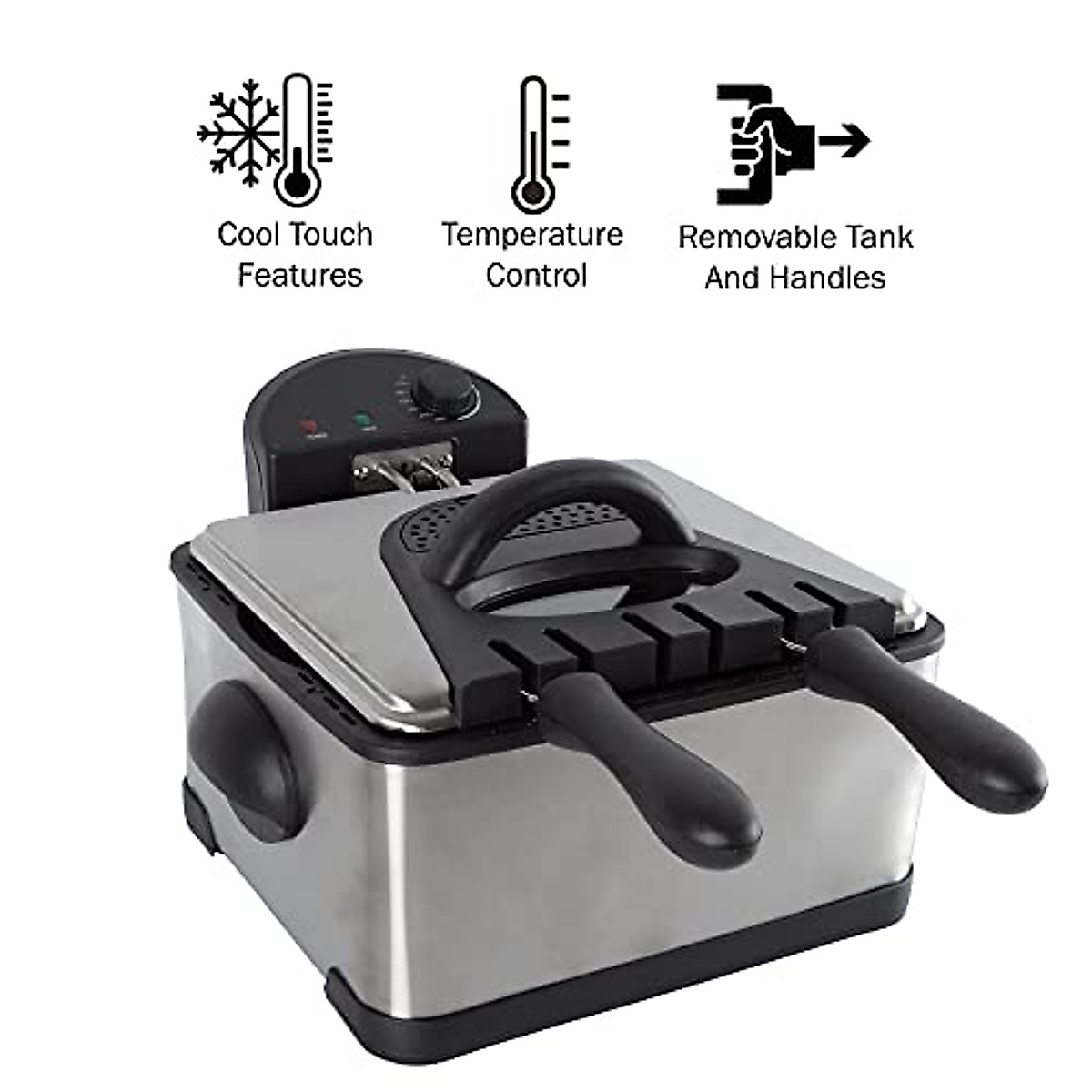 Electric Deep Fryer- 3 Fry Baskets, 1 Large and 2 Small for Dual Use- At Home Stainless Steel Hot Oil Cooker by Classic Cuisine (4 Liter)