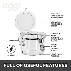 OGGI Clear Canister Airtight 28oz - Clamp Lid & Spoon - Airtight Food Storage Containers, Ideal for Kitchen & Pantry Storage of Bulk, Dry Food Including Flour, Sugar, Coffee, Rice, Tea, Spices & Herbs