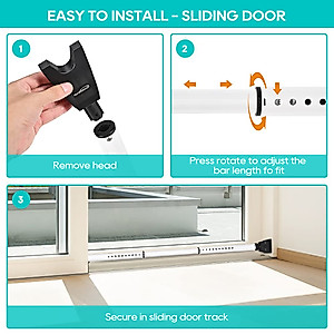 HoneSecur 2-in-1 Door Security Bar with Alarm & Sliding Patio Door Stopper 120db Loud Alert Siren Security Jammer Bar Window Child Proof Adjustable Constructed of High Grade Iron - White