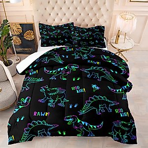 BailiPromise Trippy Dinosaur Comforter Set Queen Size for Boys Kids Quilt Set,Jurassic Dinosaur Bedding Set 3 Piece,Dino Duvet with Pillow Shames for All Seasons Ultra-Soft Lightweight Breathable