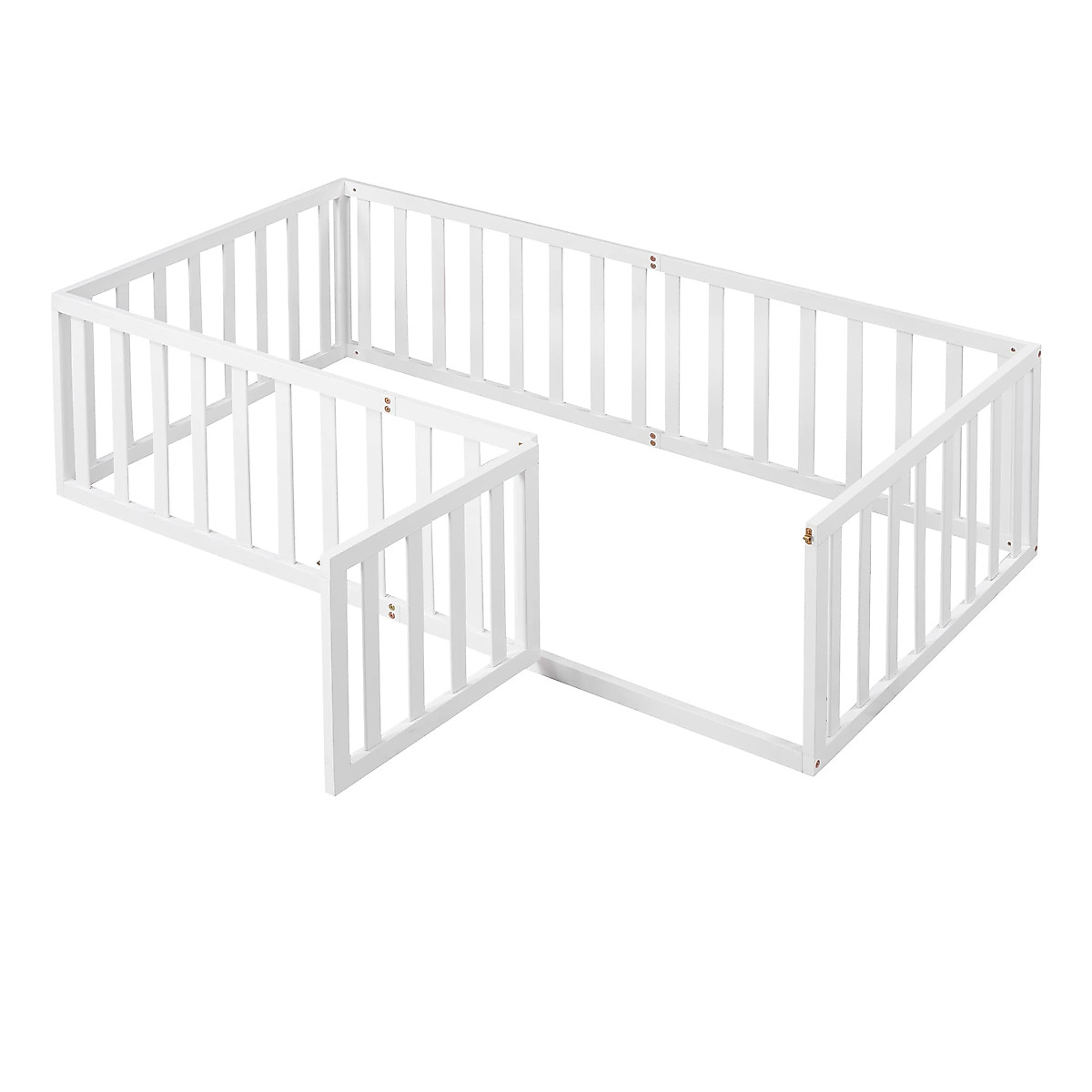 P PURLOVE Twin Size Floor Bed Frame for Kids, Wood Montessori Floor Beds with Fence Rail for Boys Girls,(White,Twin Bed