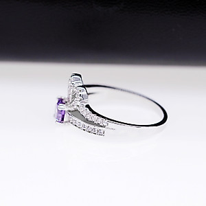 Uloveido Women's Princess Queen Crown Tiara Rings White Gold Plated Round Multi Cubic Zirconia Tiny Clear CZ Promise Ring (Purple, Size 7) Y2735