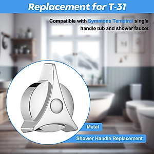Dreyoo Shower Faucet Handle Replacement for T-31, Compatible with Symmons/Temptrol Tub and Shower Faucets, Shower Knob Replacement Single Handle with Screw and Plug Button, Metal, Chrome Plated