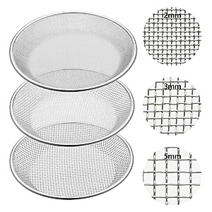 Yaomiao 3 Pack Stainless Steel Sand Sifter Garden Soil Sifter for Rocks Compost Sifter Garden Potting Lawn Soil Sieve for 5 Gallon Bucket, 0.08/0.12/0.2 Inch Mesh Screen